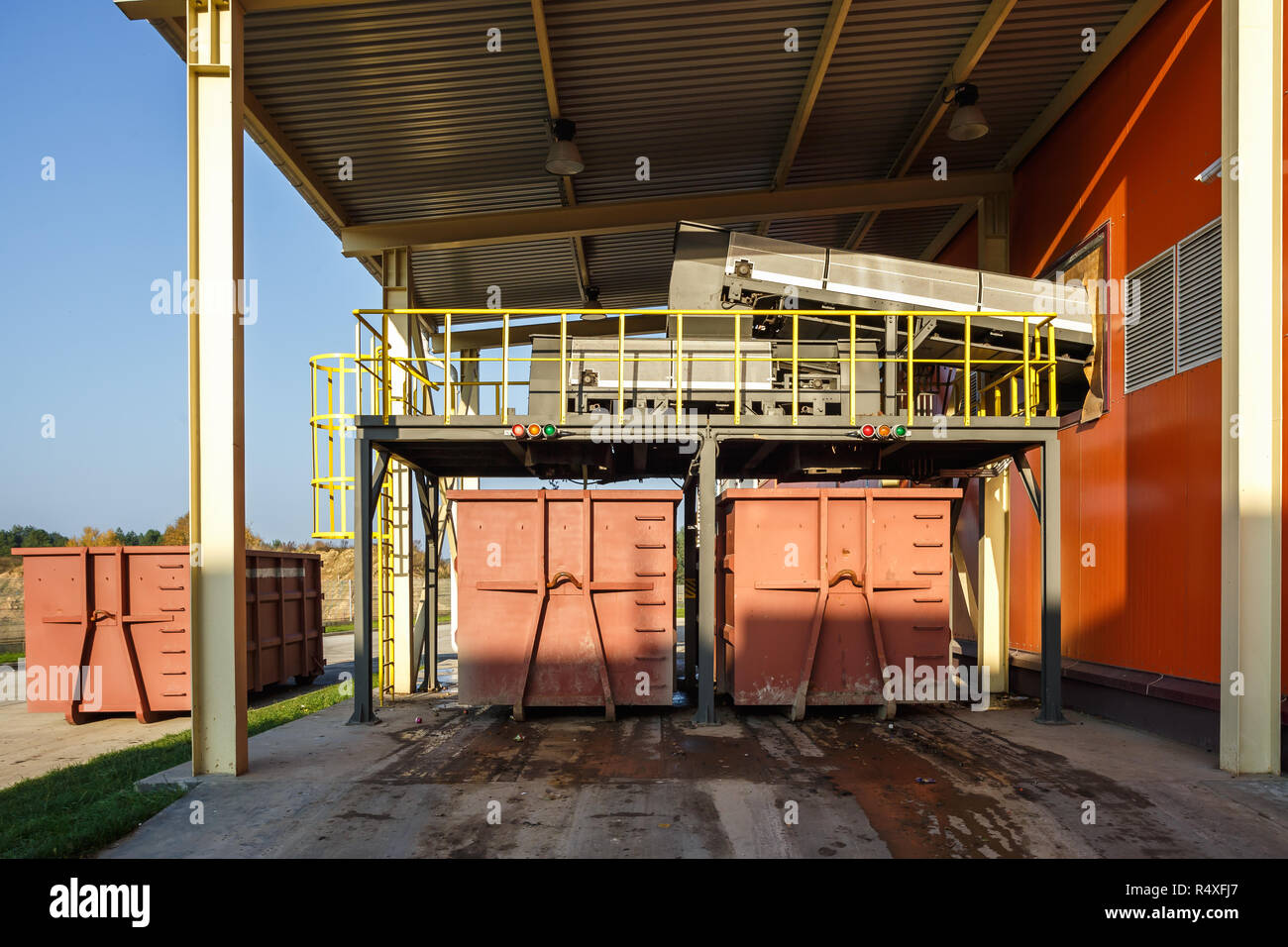 Plastic bales at the waste processing plant. Separate garbage ...