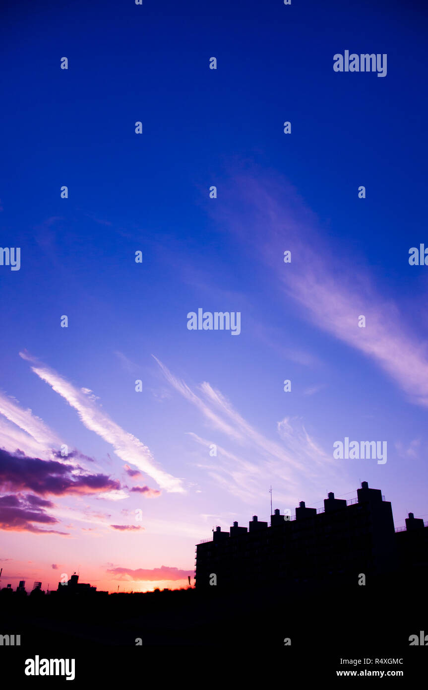 Silhouette building under the sunset sky with fancy color Stock Photo ...