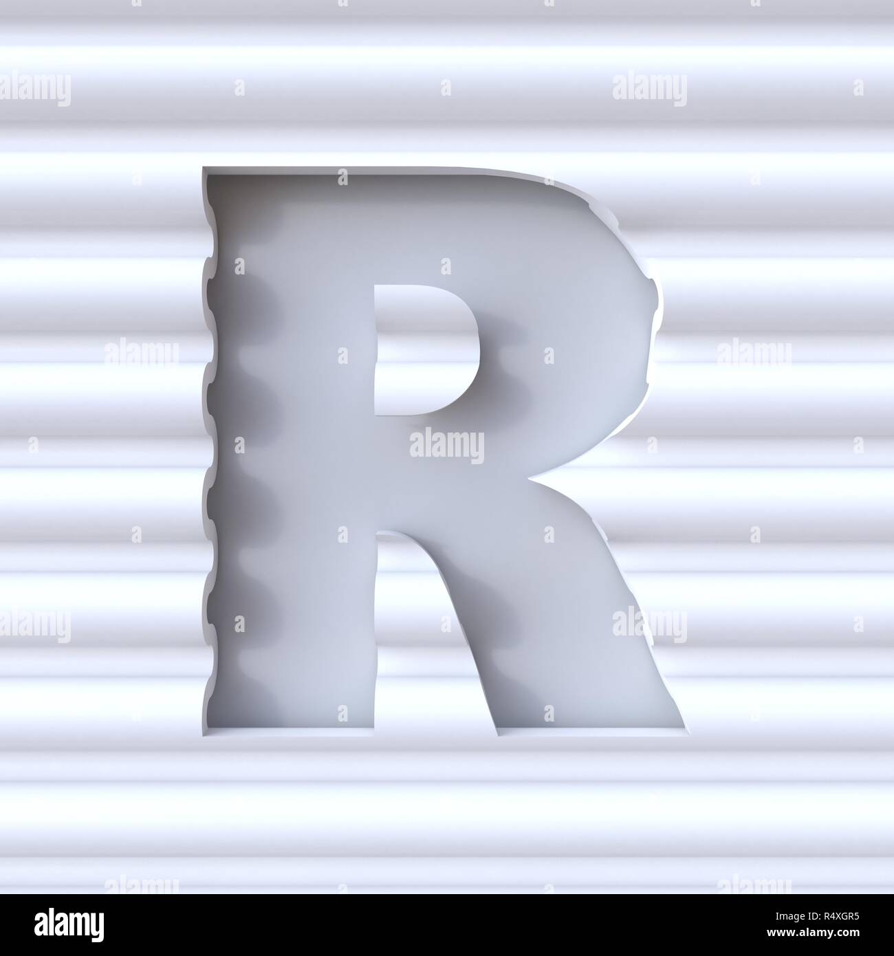 Cut out font in wave surface LETTER R 3D Stock Photo - Alamy