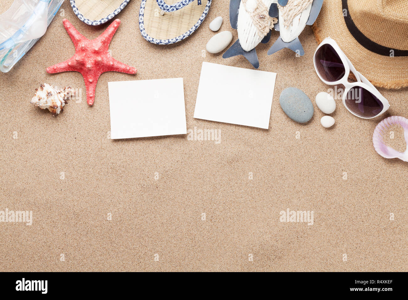 Travel vacation background concept with sunglasses, beach hat ...