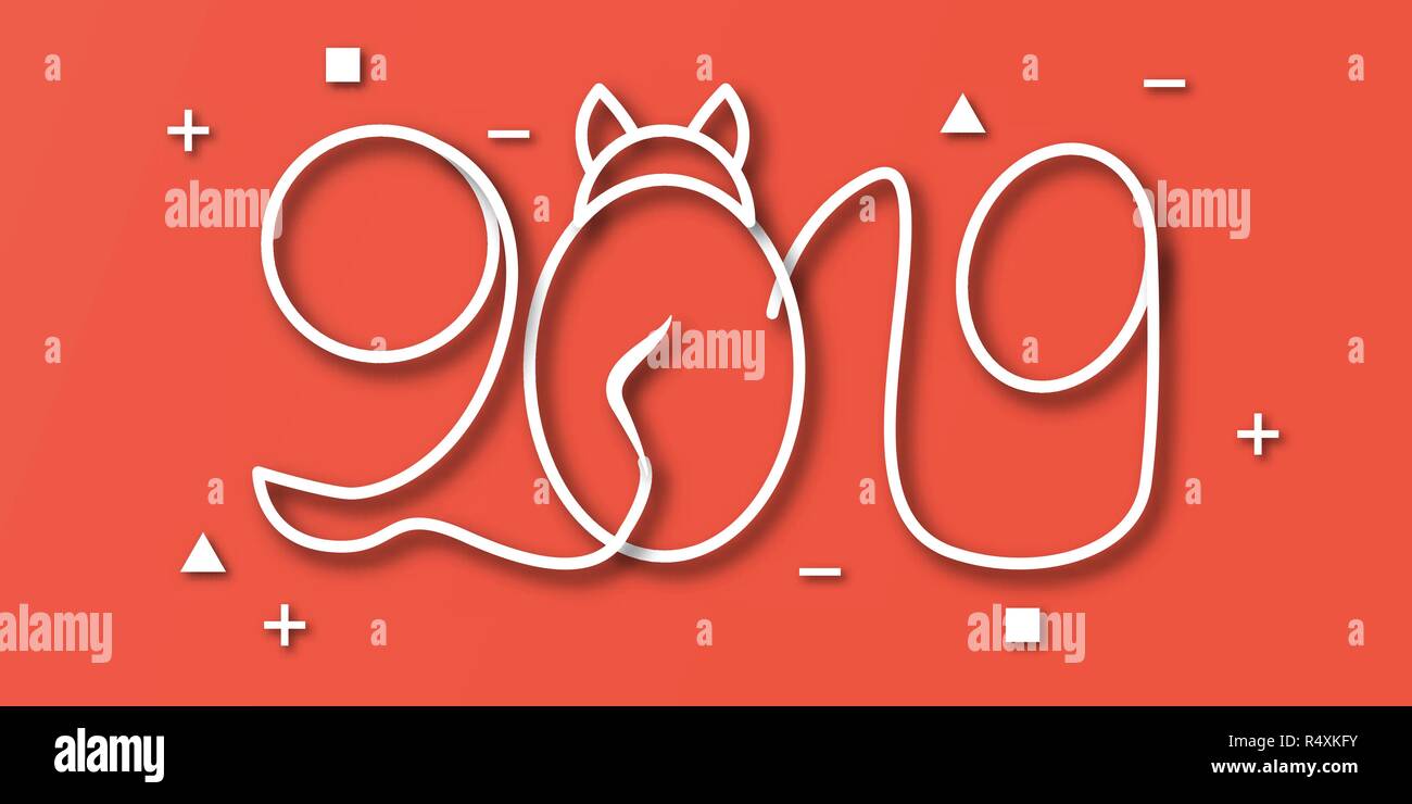 Happy New Year 2019 with on red background. Vector illustration with ...