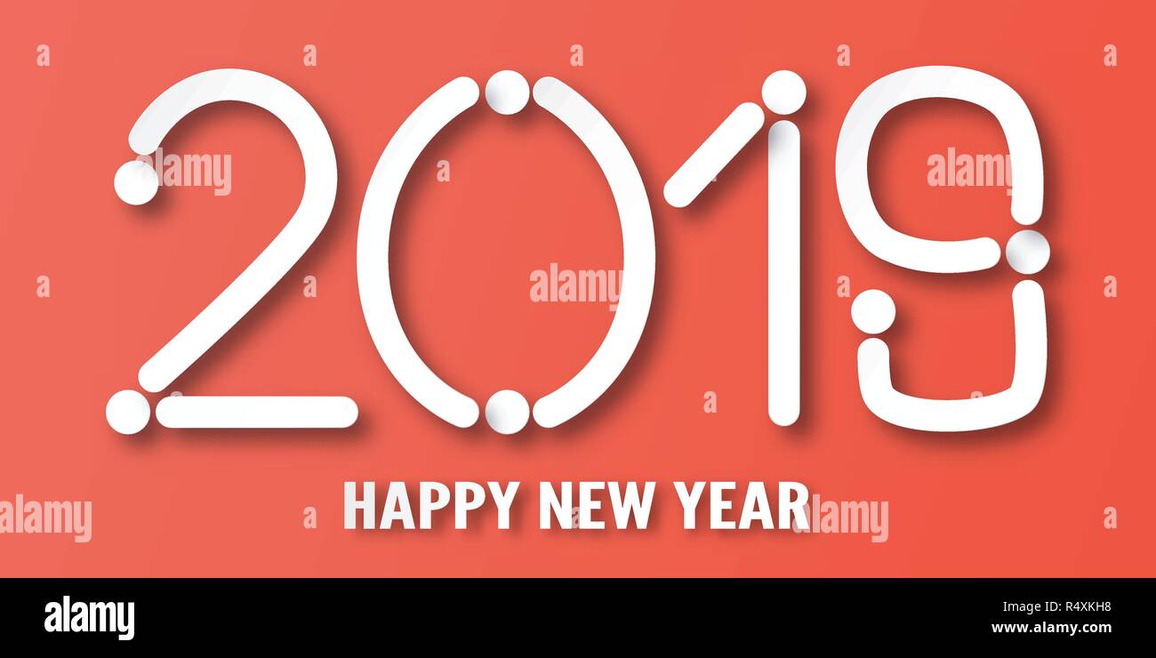 Happy New Year 2019 with on red background. Vector illustration with ...