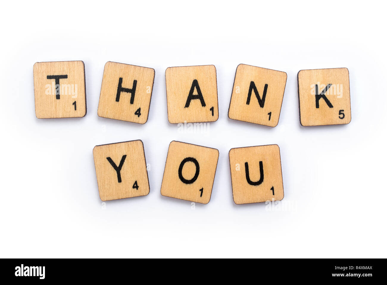 LONDON, UK - JULY 5TH 2018: THANK YOU, spelt with wooden letter ...