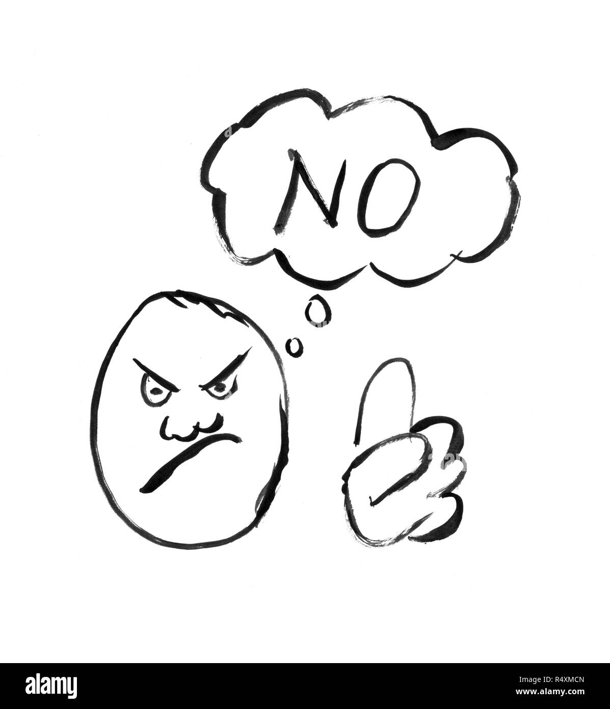 Black Ink Hand Drawing of Face of Man Saying No Stock Photo - Alamy