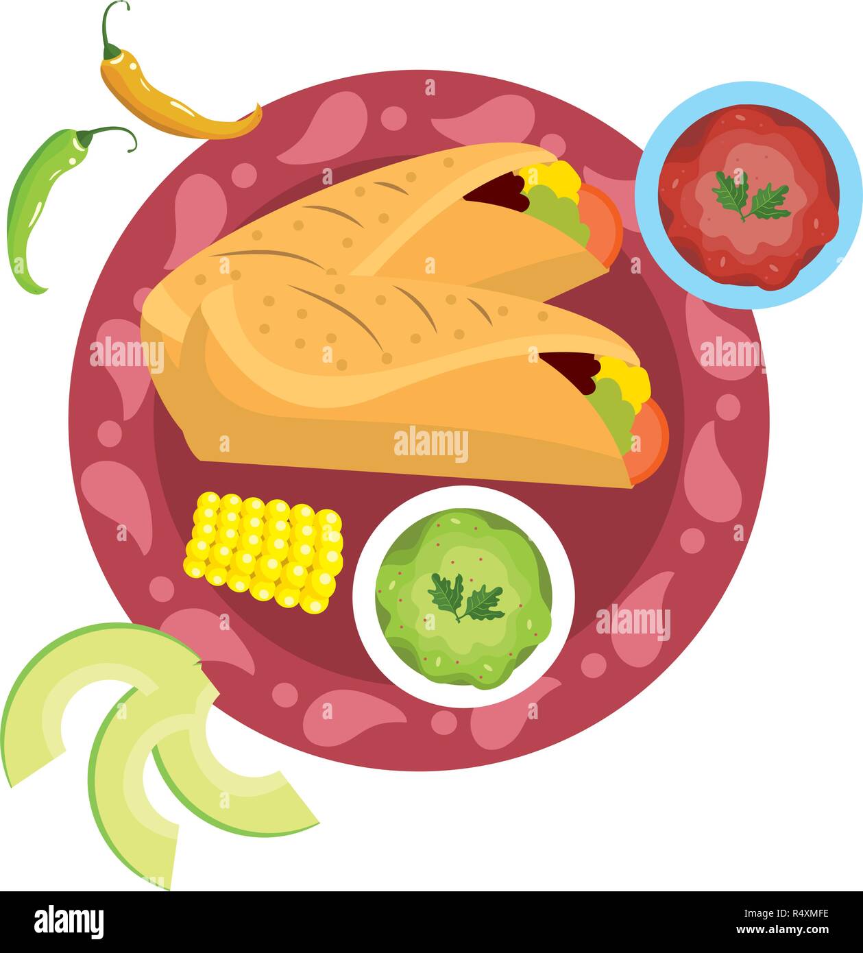 delicious mexican food cartoon vector illustration graphic design Stock ...