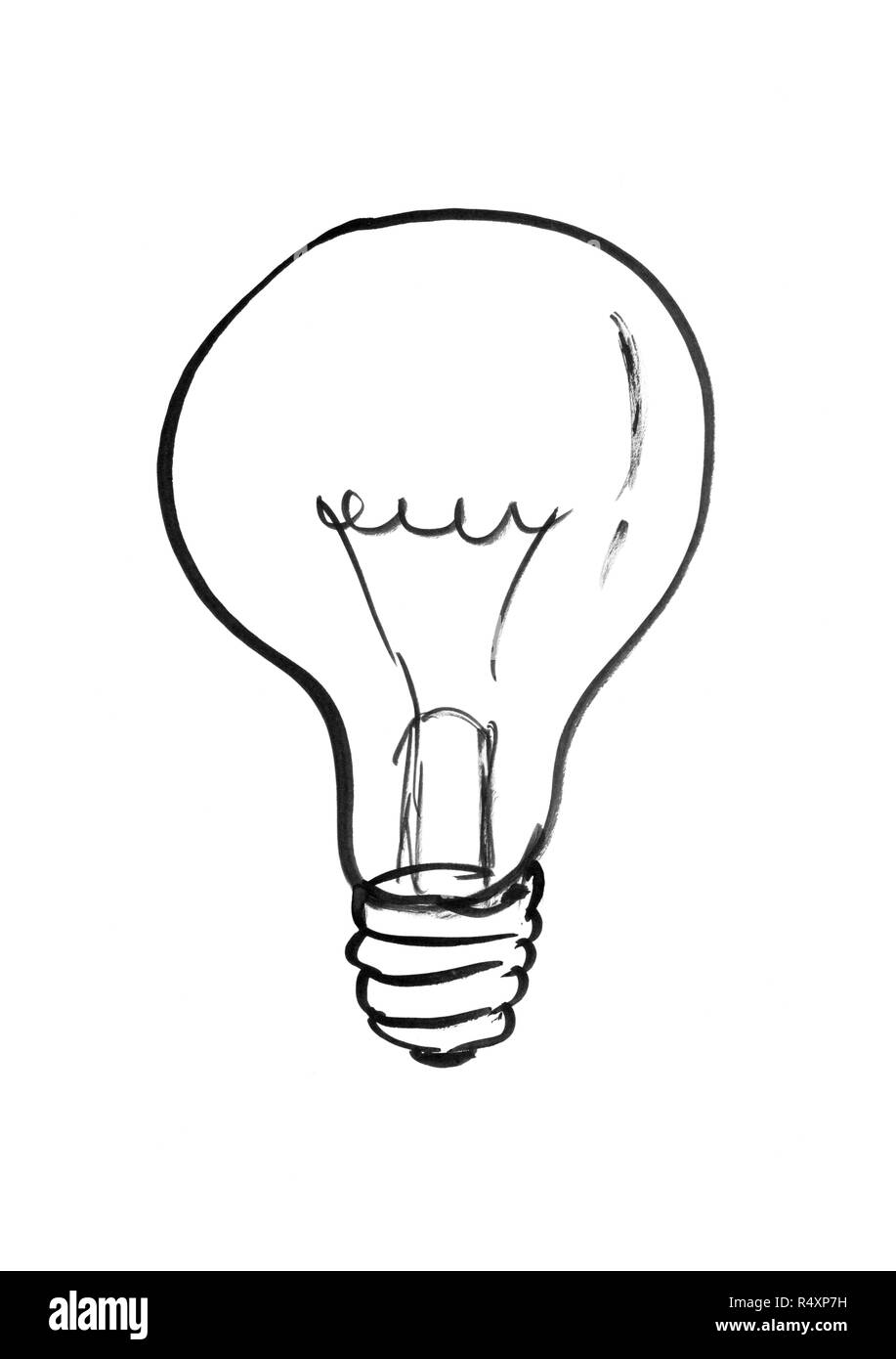 Black Ink Hand Drawing of Light Bulb Stock Photo - Alamy