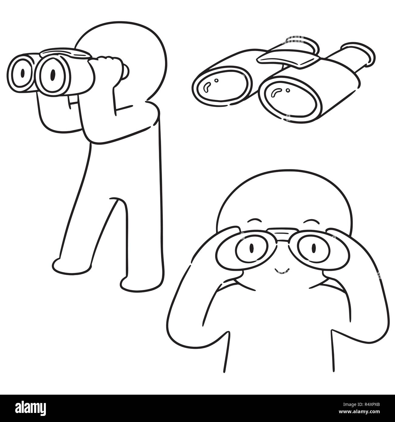 Vector illustration person binoculars Black and White Stock Photos ...