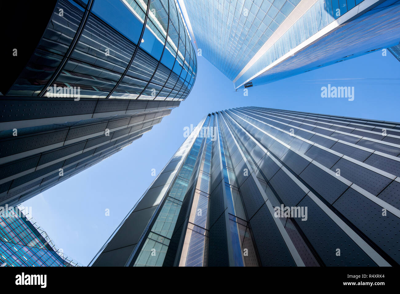High Rise office blocks and blue sky abstract in the Financial District ...