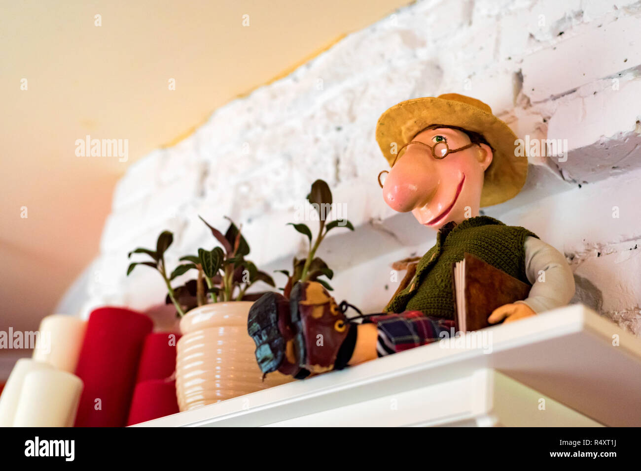 Figure of botanist sits on shelf as interior decoration Stock Photo - Alamy
