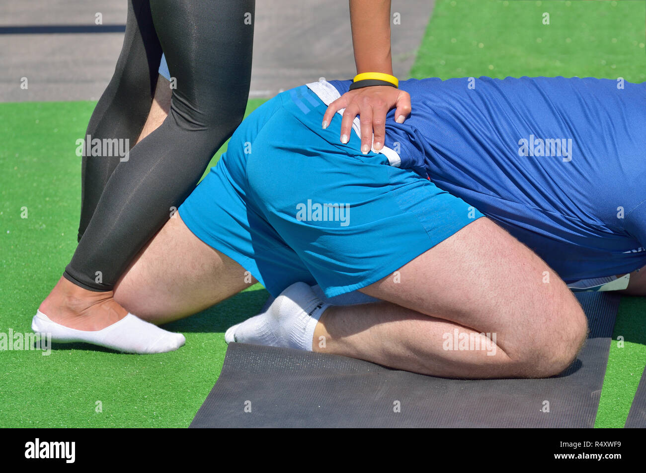 Performing sports massage for athletes.Muscles relax.Fatigue leaves the ...