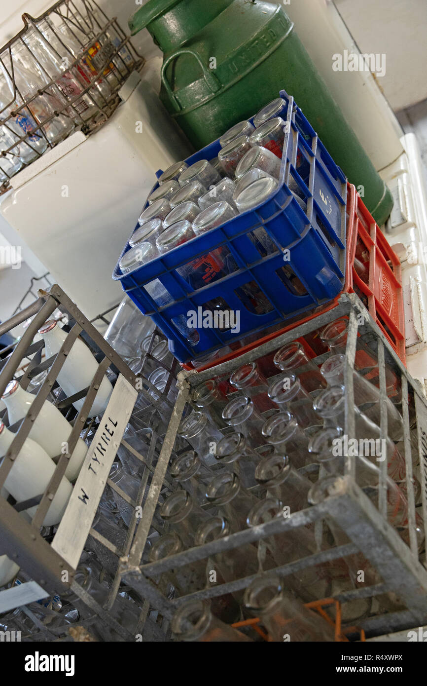 Milk bottles in crates for milk delivery Stock Photo - Alamy