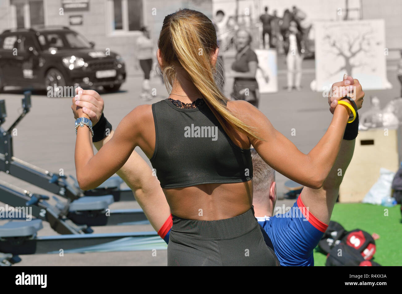 Performing sports massage for athletes.Muscles relax.Fatigue leaves the ...