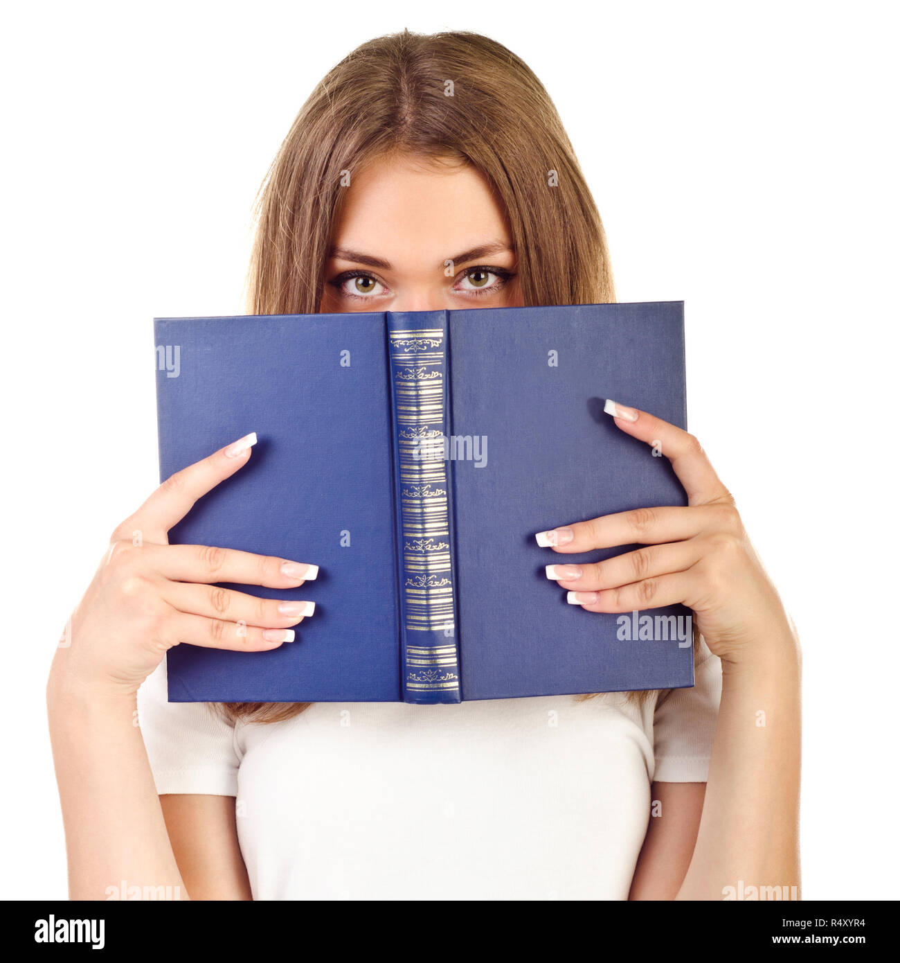 young girl with book isolated on a white background Stock Photo - Alamy
