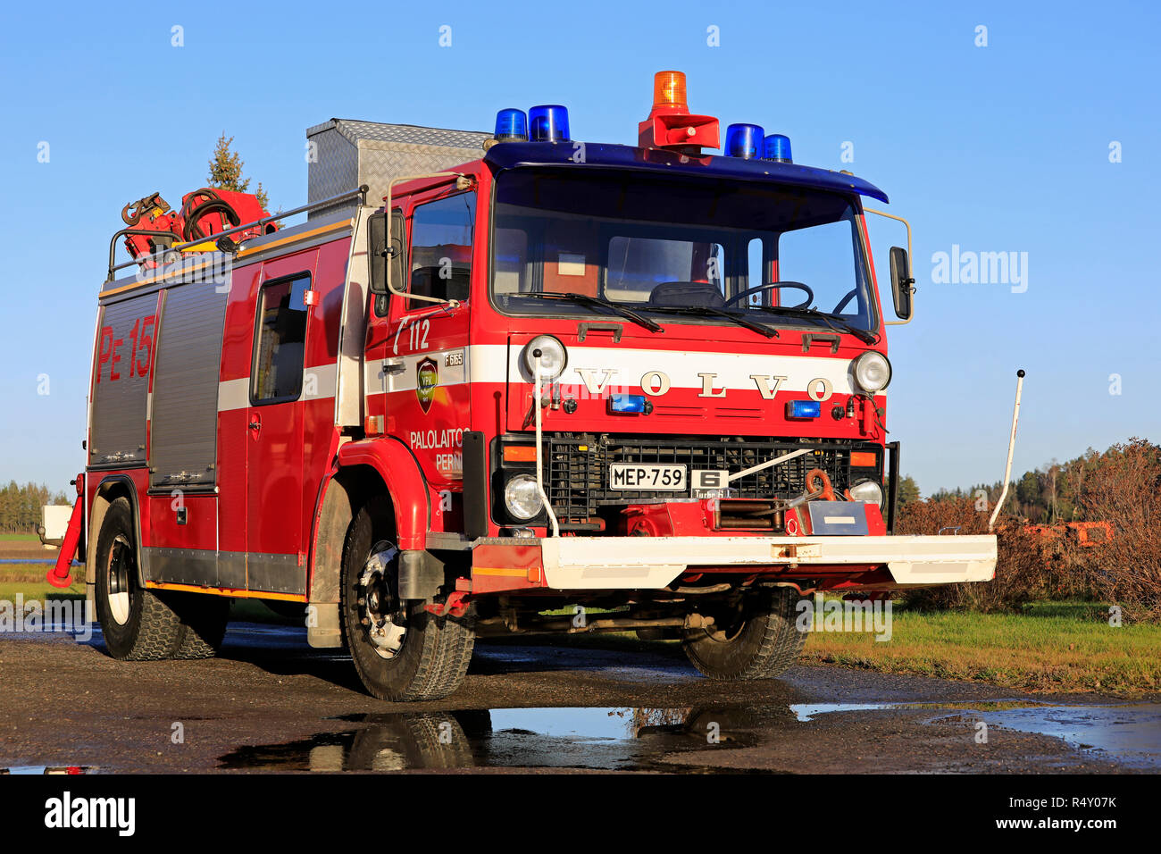 Salo, Finland - November 24, 2018: Volvo F6165 fire truck parked at ...