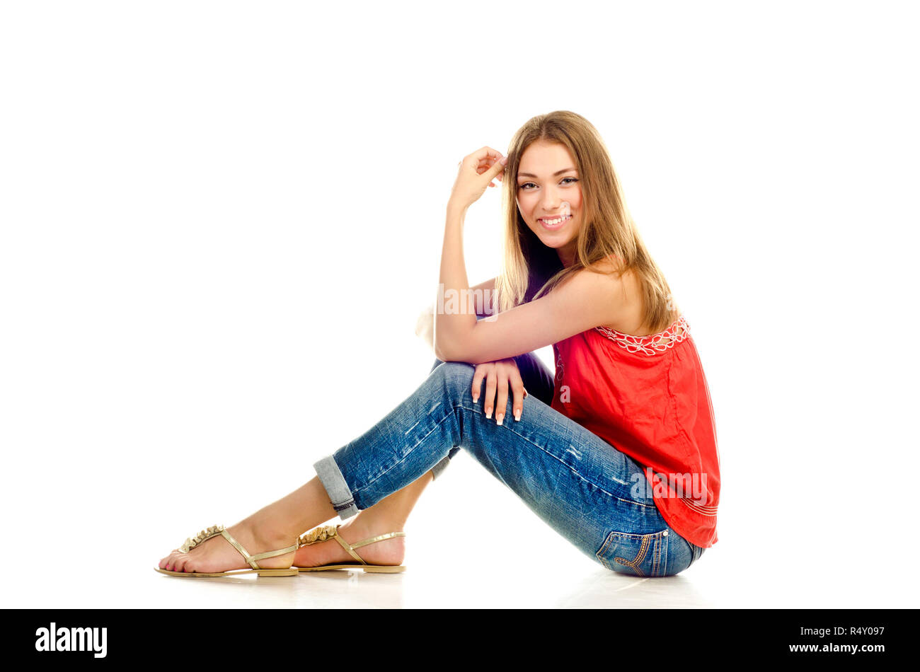 young girl isolated on a white background Stock Photo - Alamy