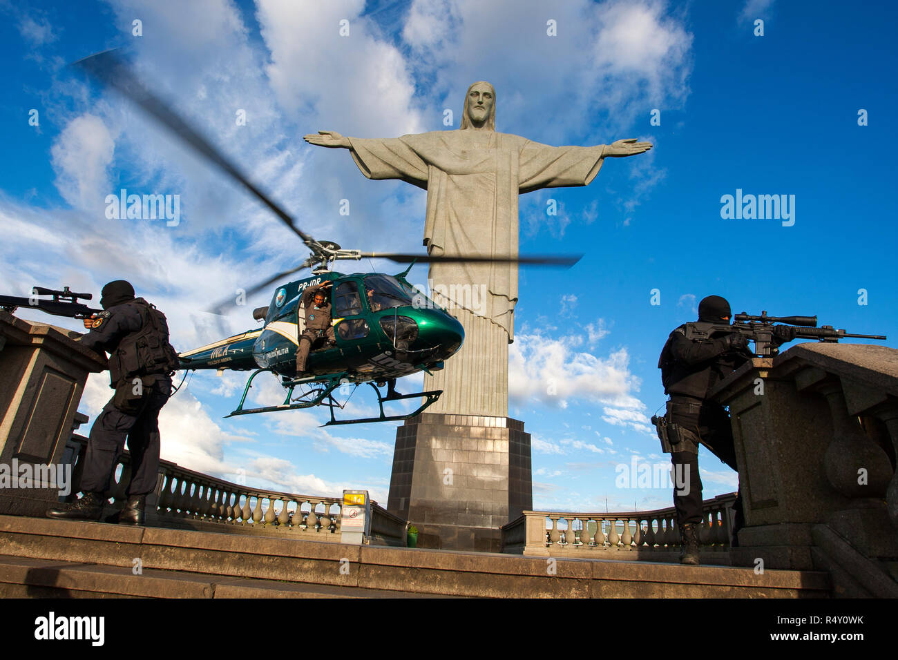 Special security force BOPE trainning at Christ the Redeemer, Rio de ...