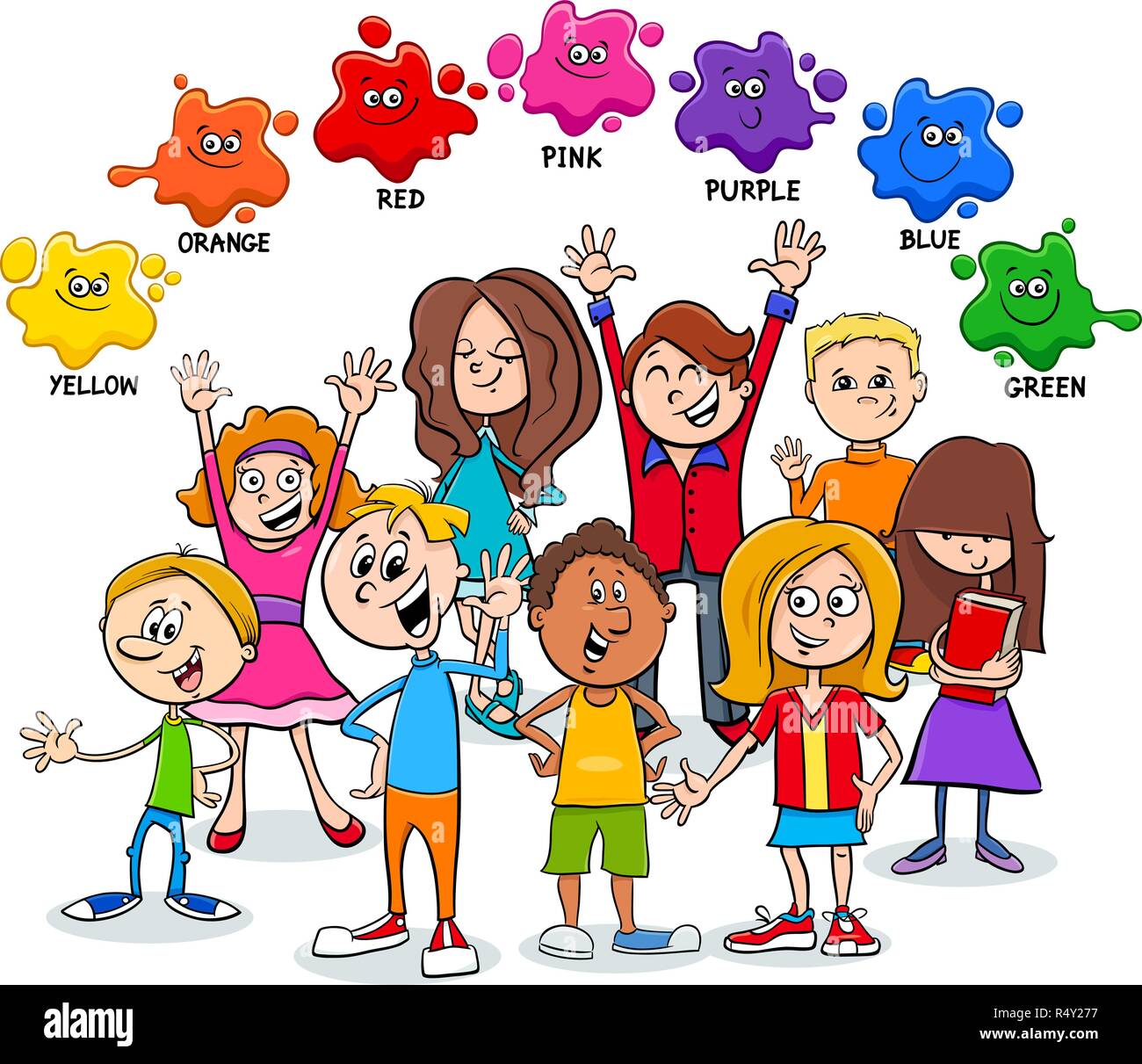 Cartoon Illustration of Basic Colors Educational Page for Kids with ...