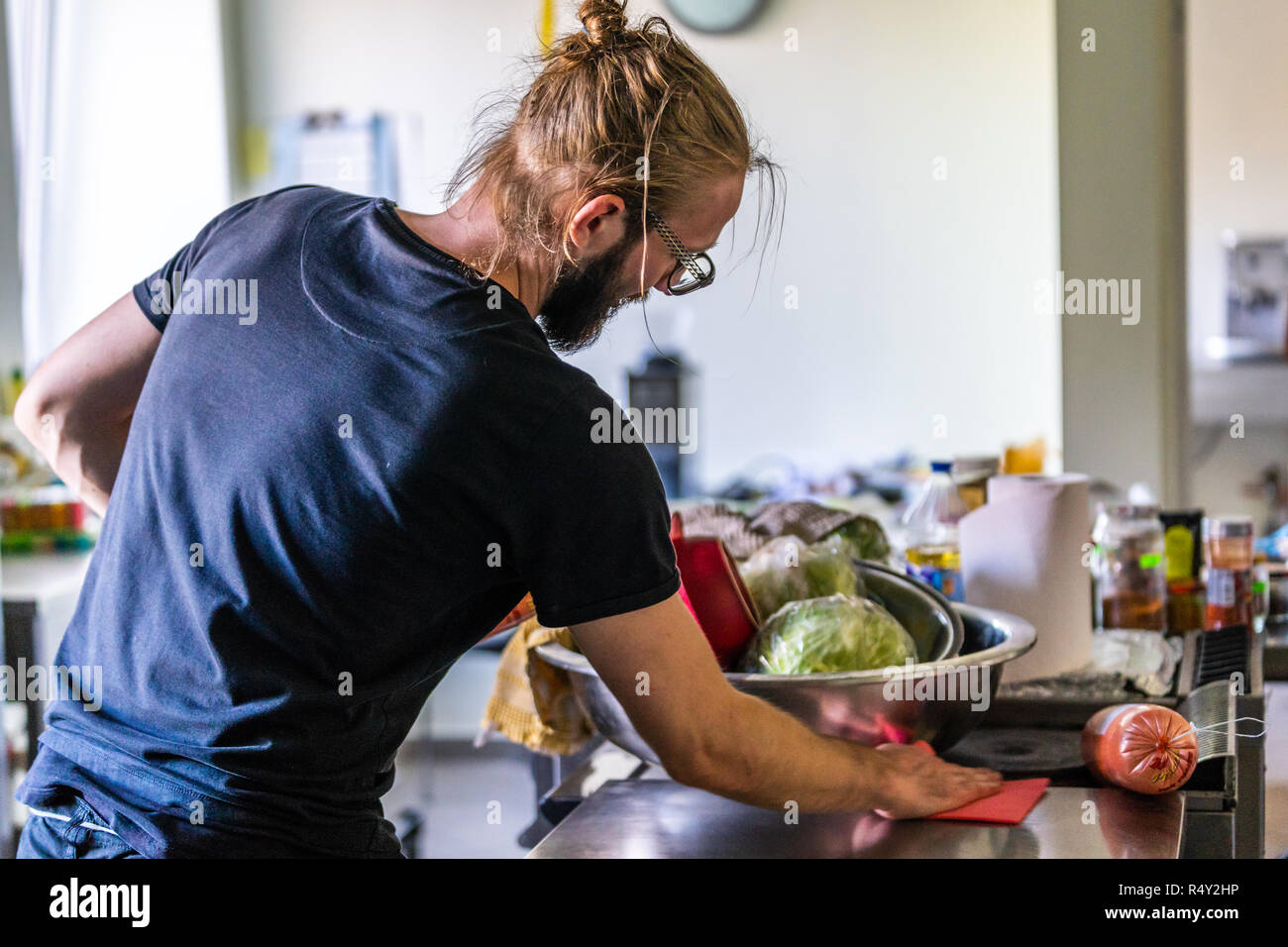 Chef Cleaning the Table Top, Before Cooking a Meal Stock Photo - Alamy