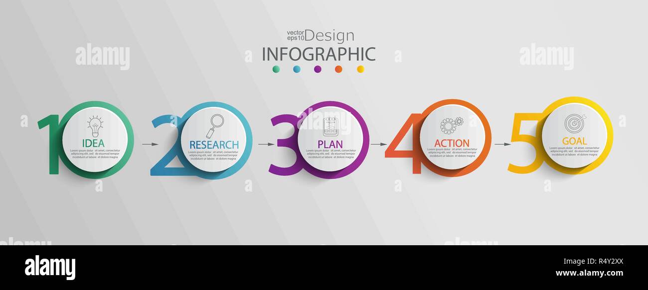 Paper infographic template with 5 circle options for presentation and ...