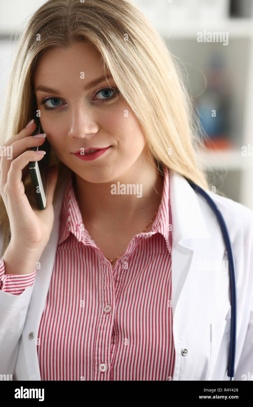 Professional female doctor speaking stethoscope hi-res stock ...
