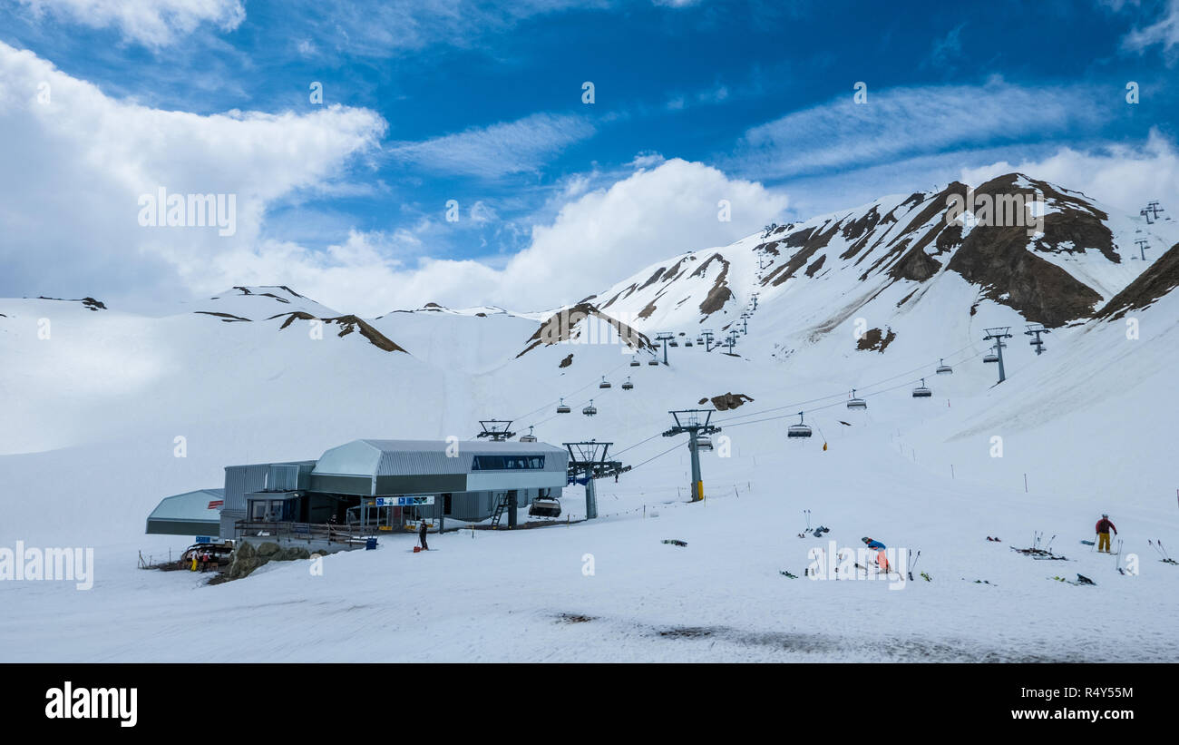 Ski lift station in beautiful high alpine scenery in Spring, early ...