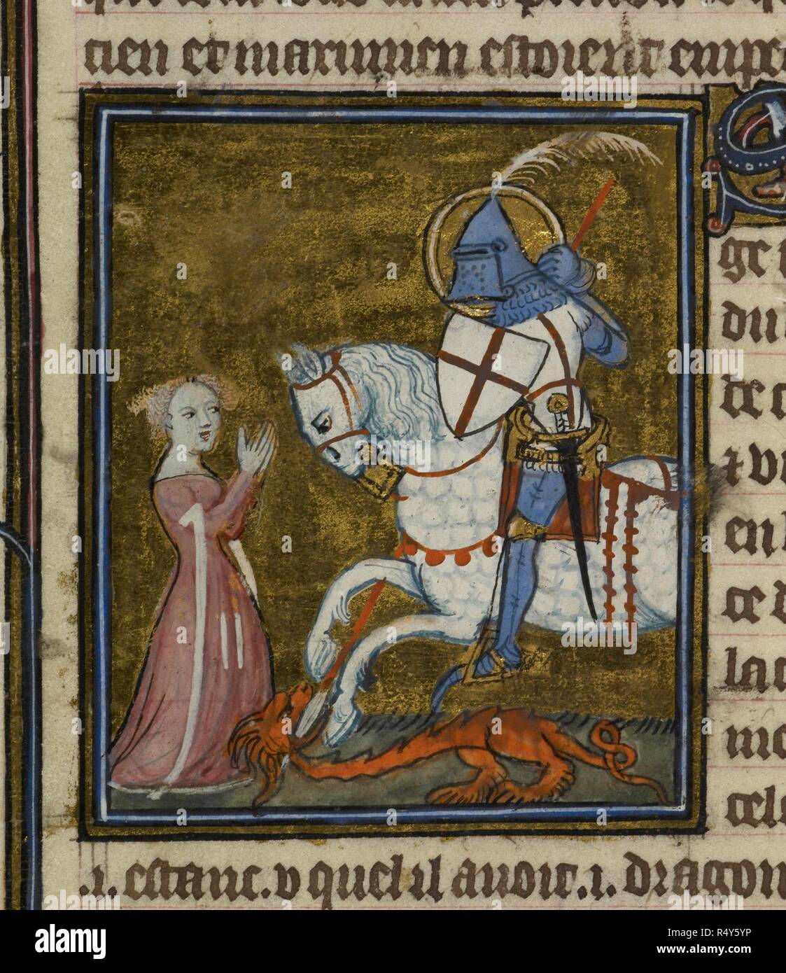 Saint George riding over the dragon: the princess kneeling. La Legende ...