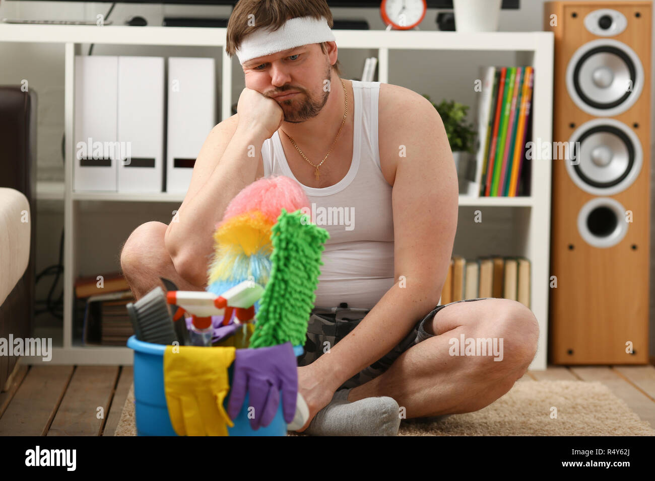 The man was left alone at home sadness Stock Photo - Alamy