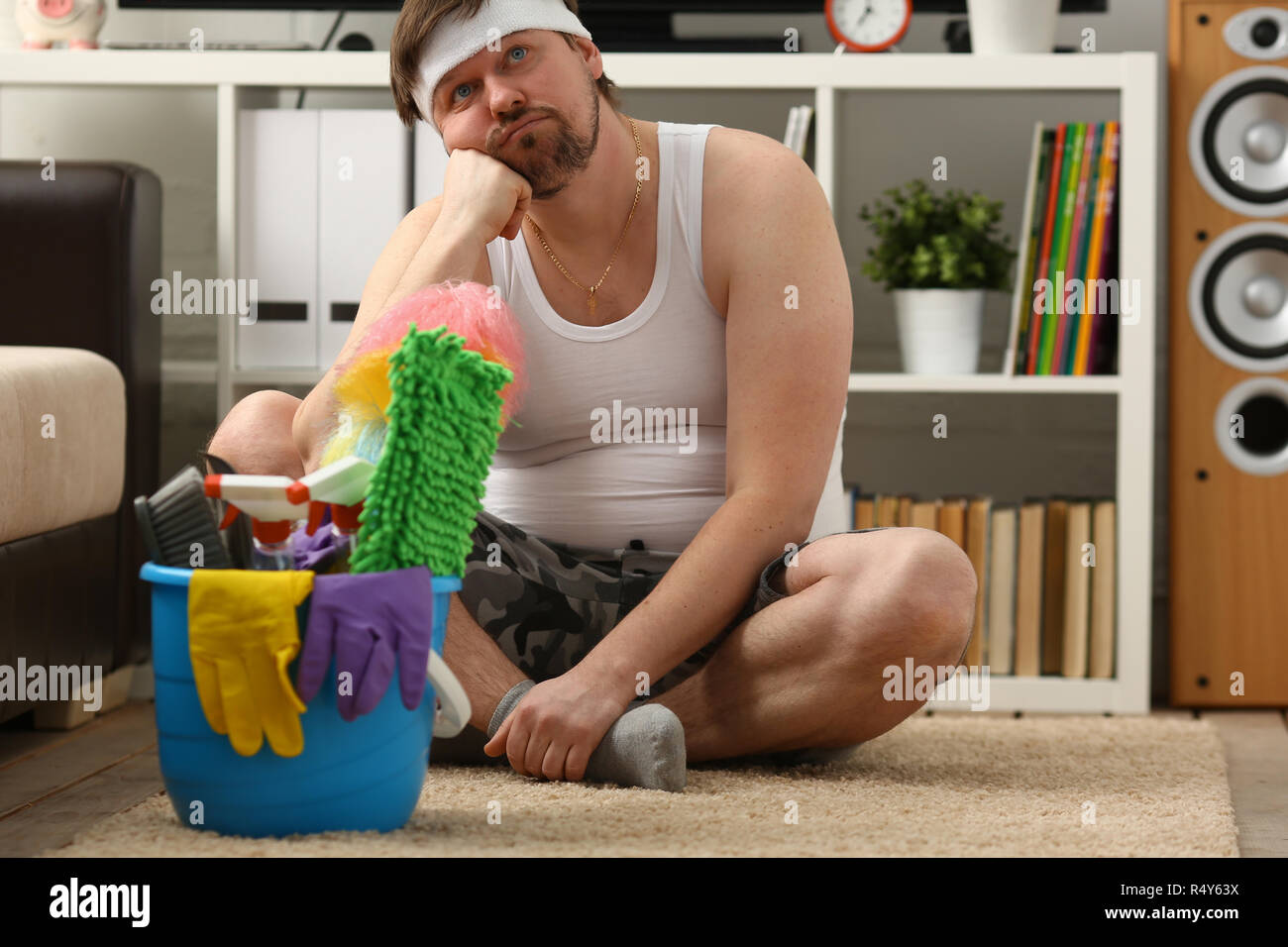 The man was left alone at home sadness Stock Photo - Alamy