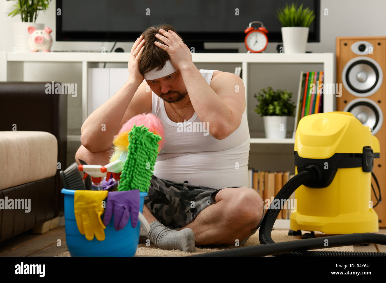 The man was left alone at home sadness Stock Photo - Alamy