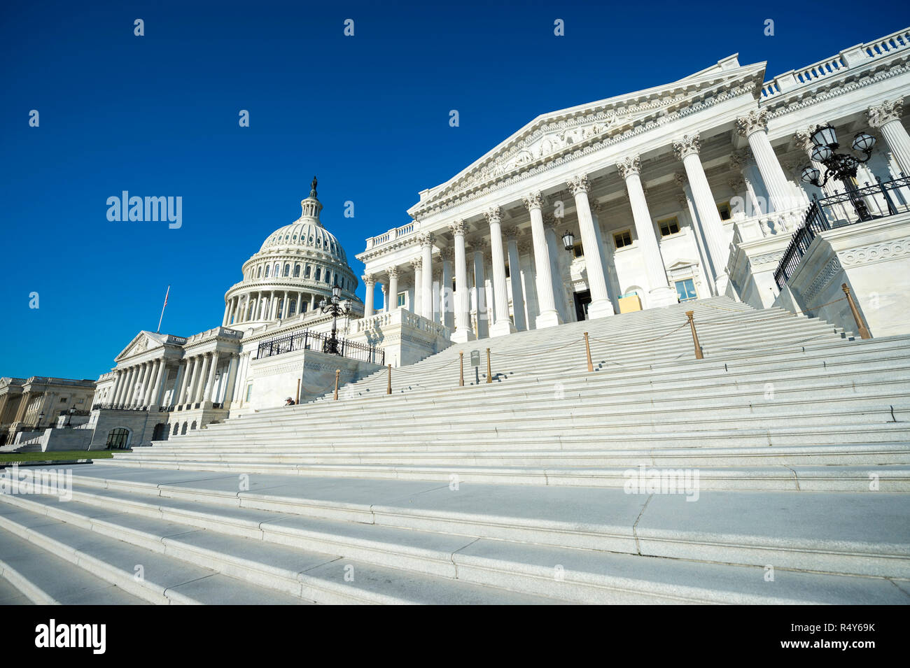 Wide view of the empty steps leading up to the Capitol Building under ...