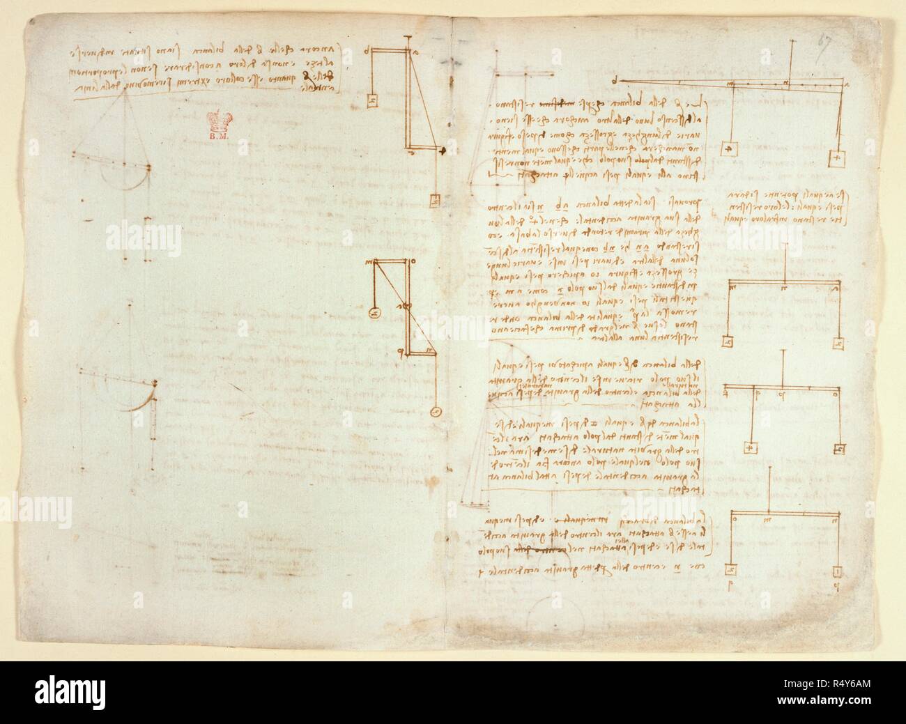 Drawings by Leonardo Da Vinici on on the mechanical powers and forces ...