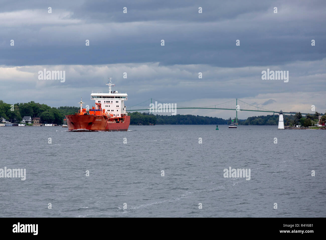 Ship on the Saint Lawrence Seaway in the Thousand Islands region, on ...