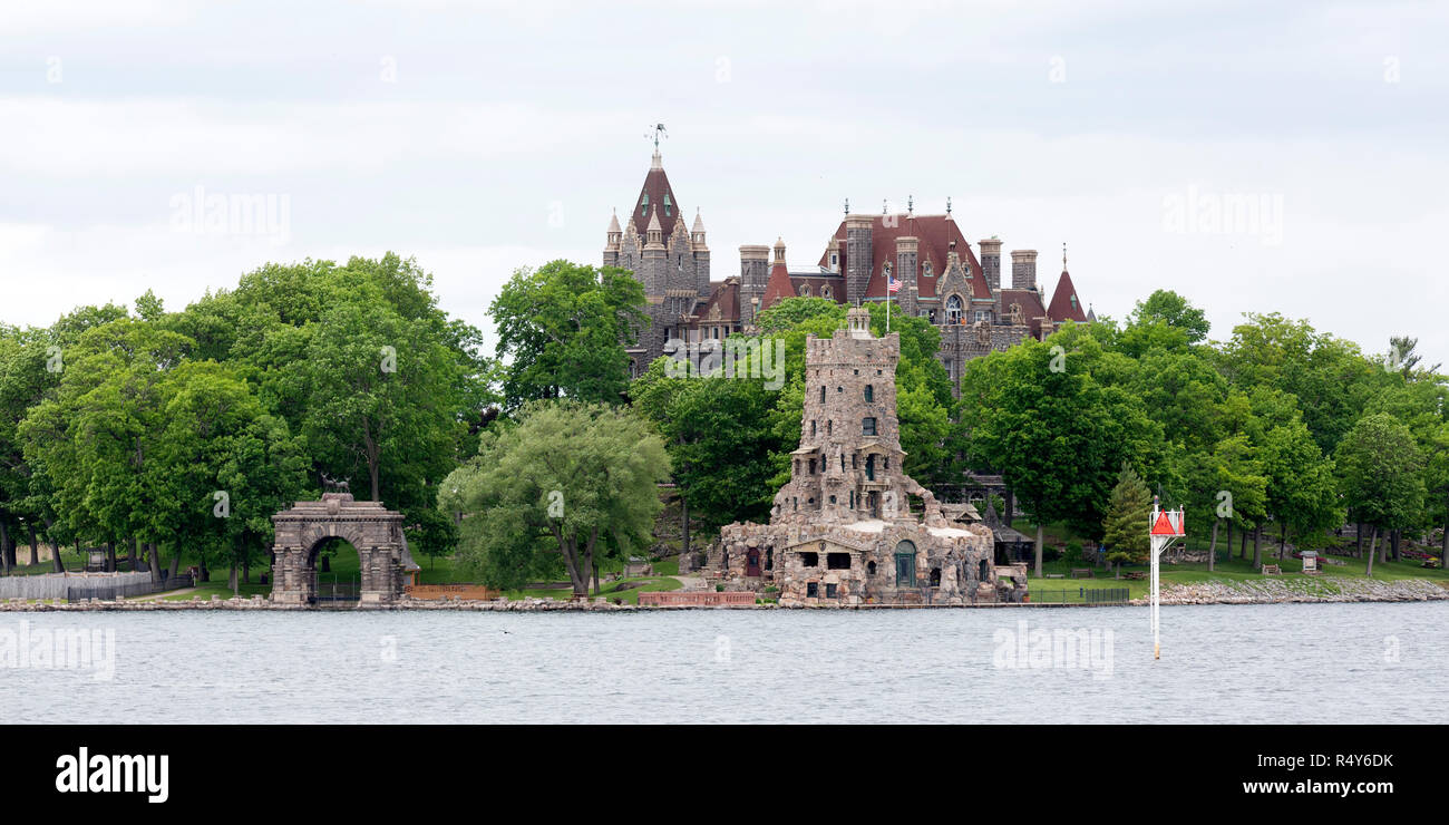 Boldt Castle in the Thousand Islands region of the USA. The castle was ...