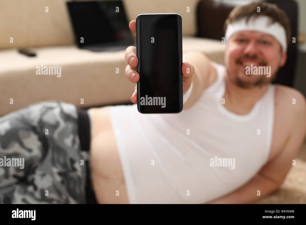 A young cute fat man with overweight does Stock Photo - Alamy