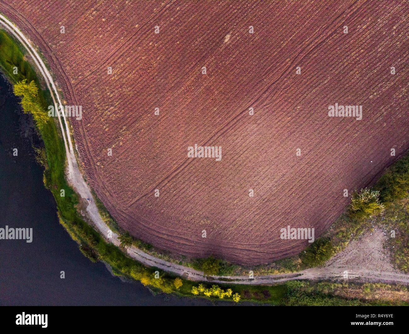Aerial view of fields on the riverside Stock Photo - Alamy