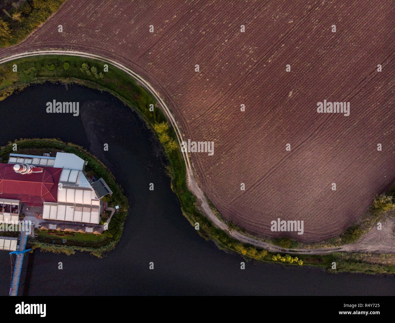Aerial view of fields on the riverside Stock Photo - Alamy