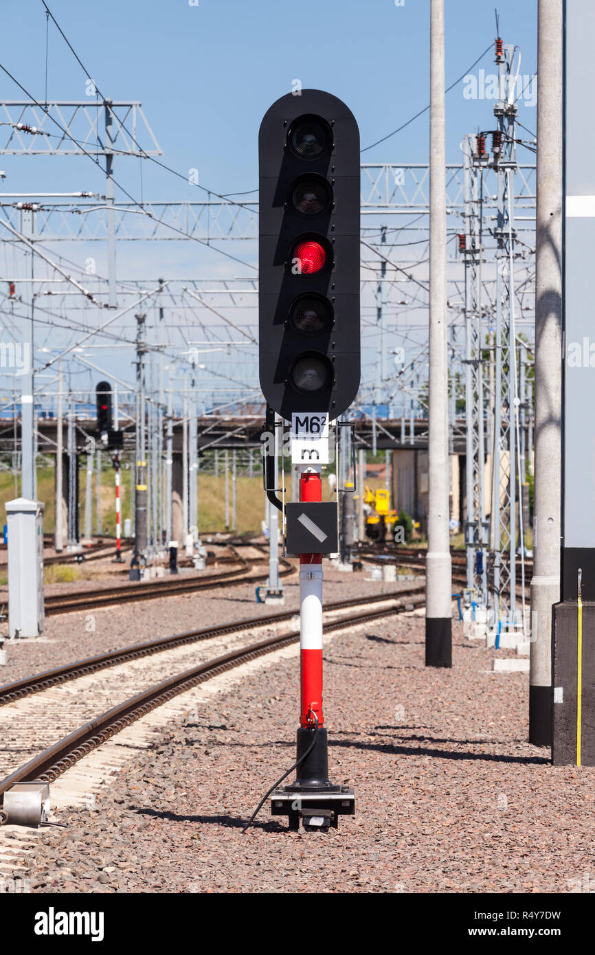 railway tracks, railway traction, rails, semaphore Stock Photo - Alamy