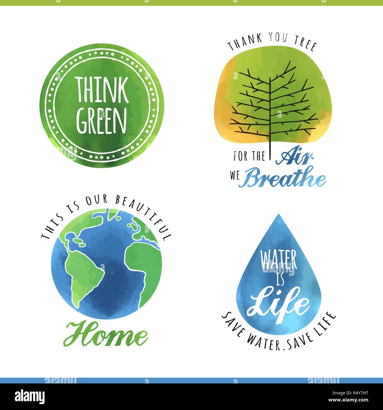 set of watercolor environmental labels Stock Vector Image & Art - Alamy