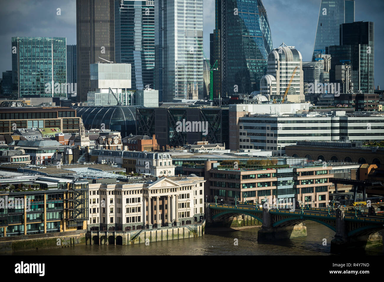 Bright scenic sunny daytime view of the developing skyline of the city ...