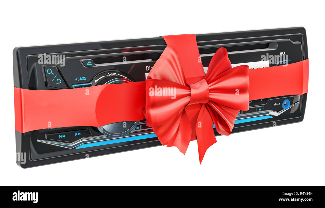 Digital media receiver with bow and ribbon, gift concept. 3D rendering ...