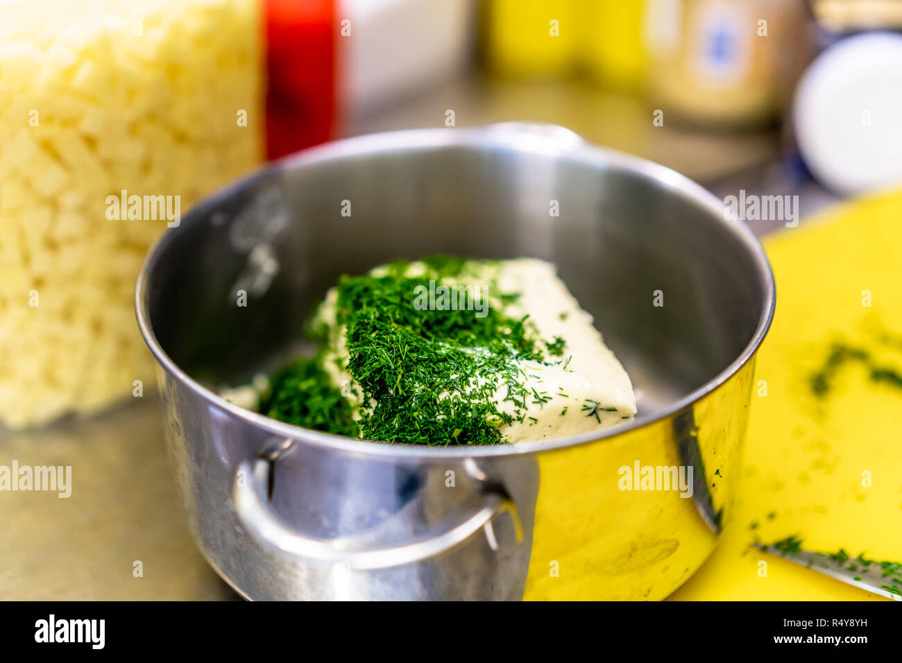 Cutted Dill on Top of The Butter in the Steel Pot - Kitchen Set Stock ...