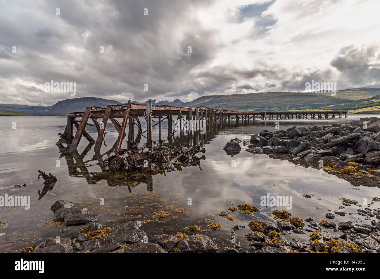 The remains of a pier built during the second world war by the United ...