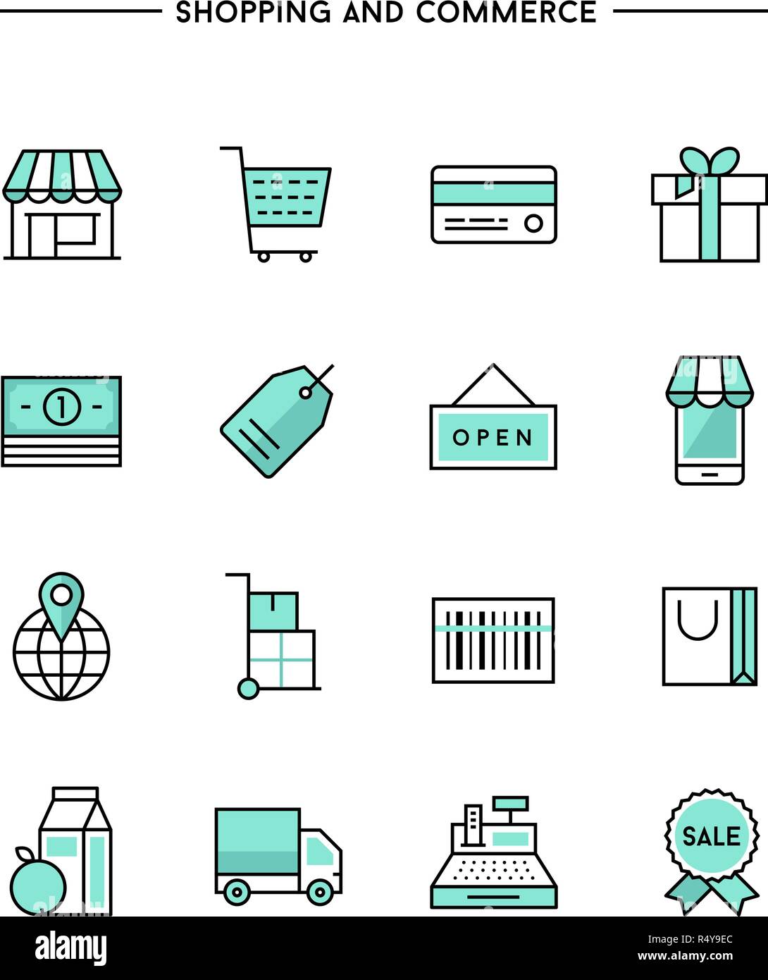 set of flat thin line icons on subject of shopping and commerce Stock ...