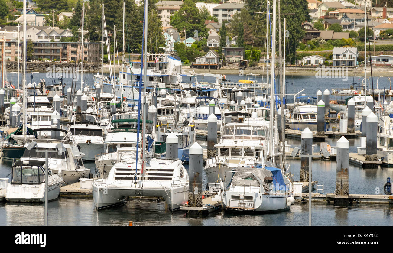BREMERTON, WASHINGTON STATE, USA - JUNE 2018: Scenic view of boats in ...