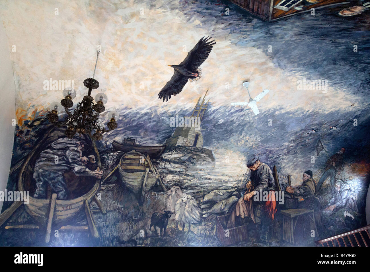 Paintings on the ceiling of Flatey church on Flatey Island, off the ...