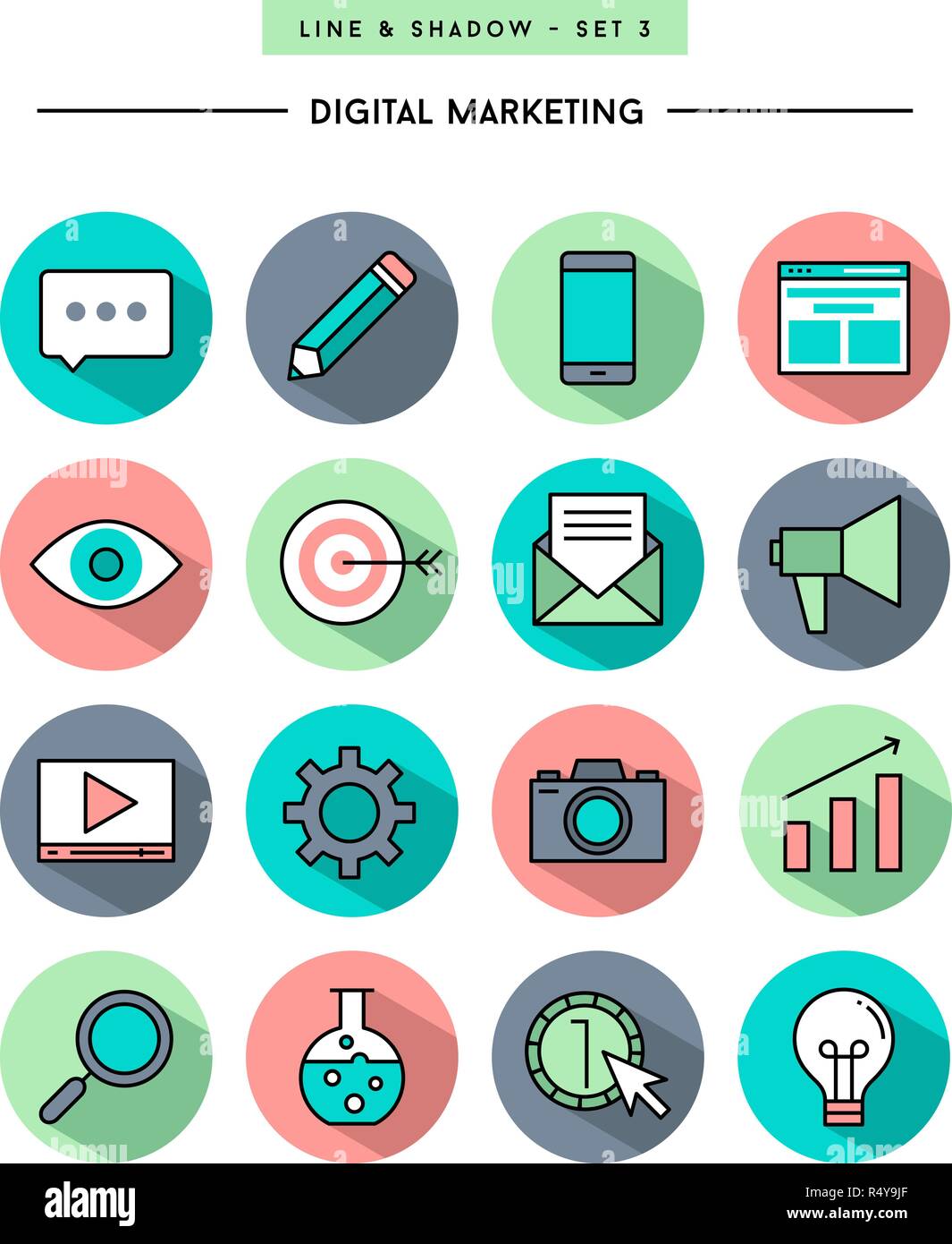 set of flat design,long shadow, thin line digital marketing icons Stock ... set of flat design,long shadow, thin line digital marketing icons Stock ...
