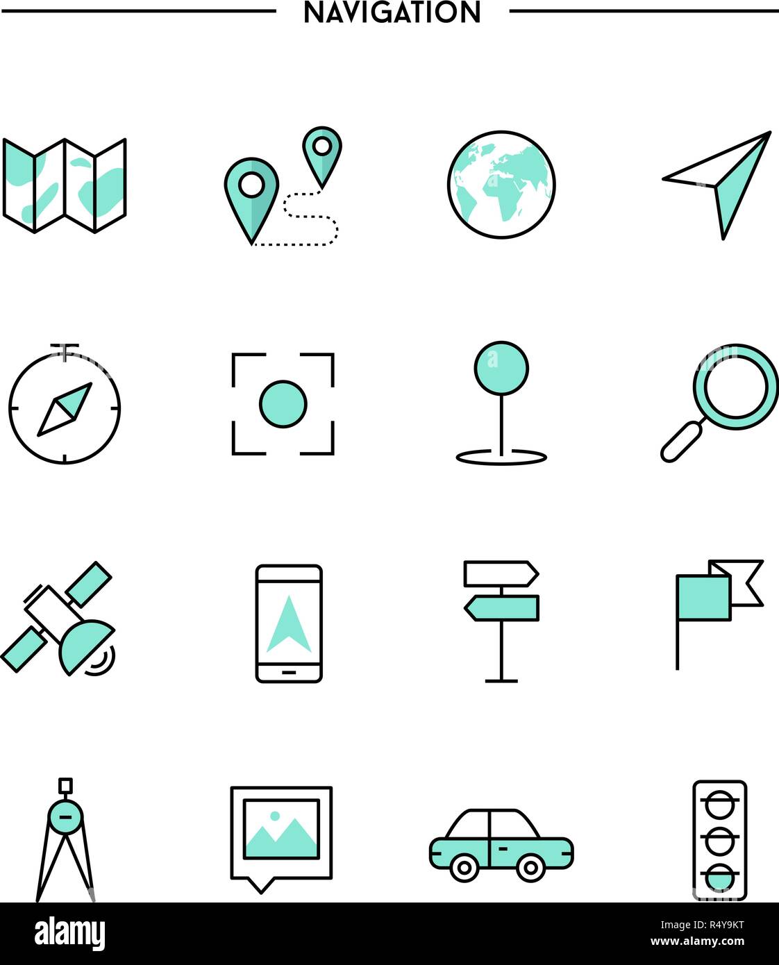 Set Of Thin Line Flat Navigation Icons Stock Vector Image And Art Alamy