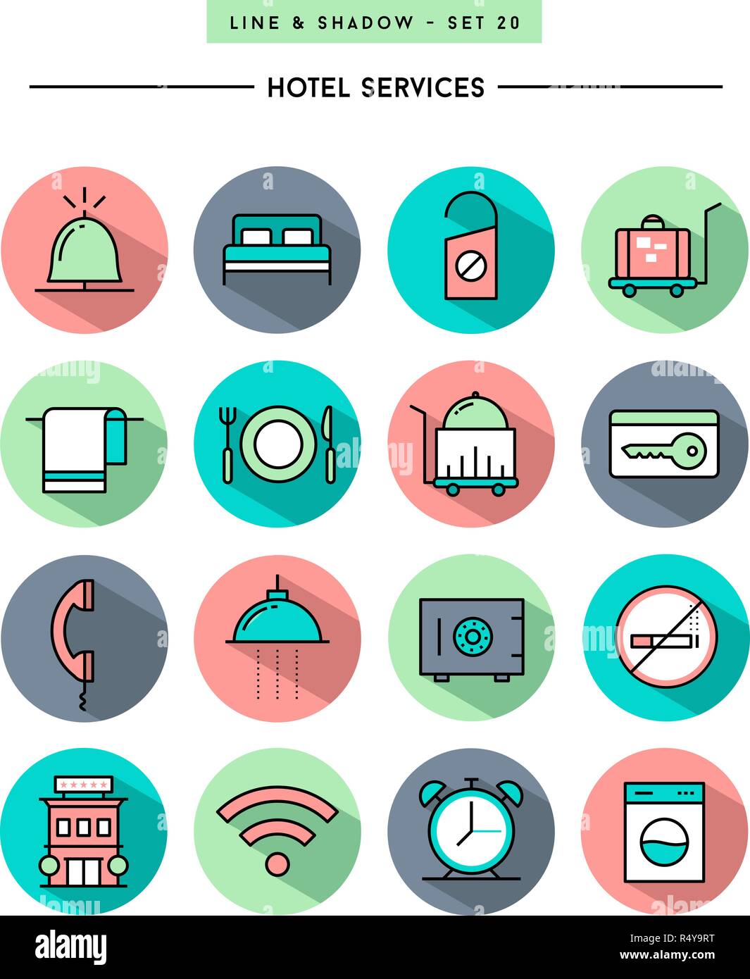 set of flat design,long shadow, thin line hotel services icons Stock ... set of flat design,long shadow, thin line hotel services icons Stock ...