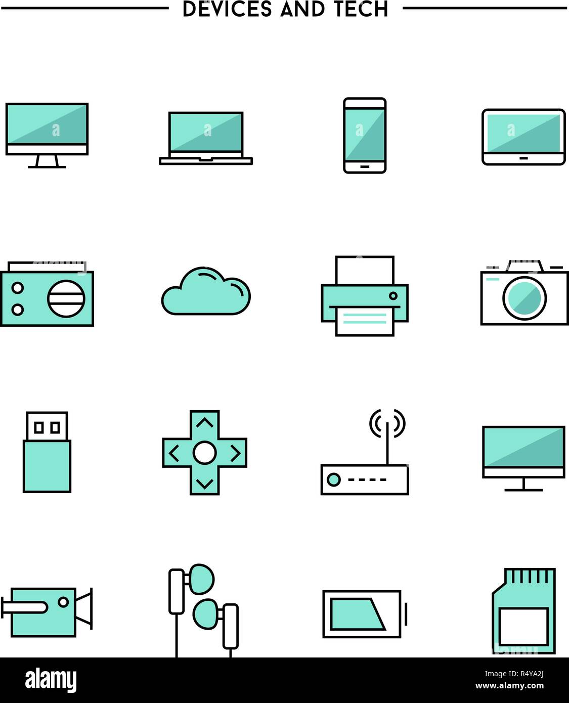 set of thin line flat devices and tech icons Stock Vector Image & Art ...