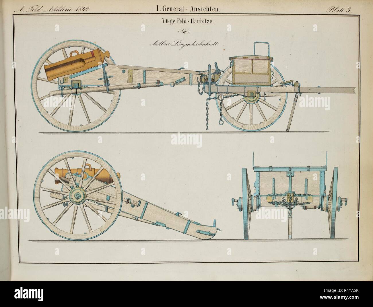 Drawings of 19th century German artillery machines, guns and cannon ...